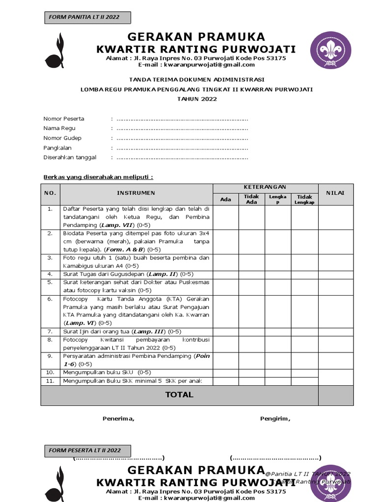 Cek List Tanda Terima Administrasi LT Ii | PDF
