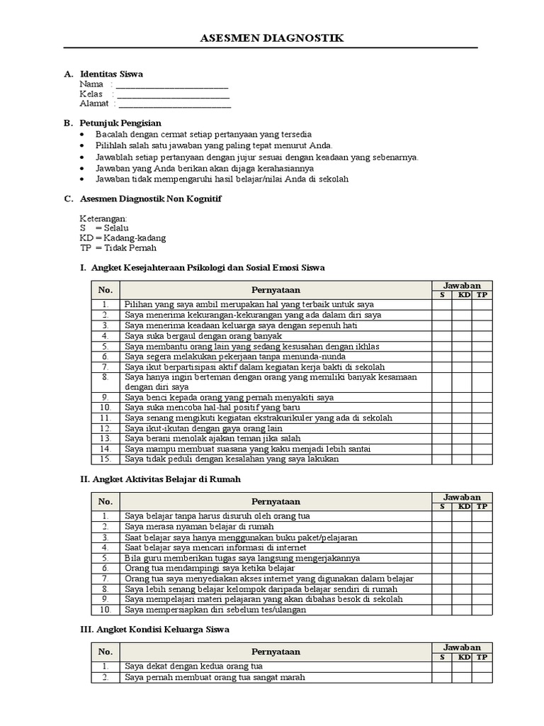 Assesment Diagnostik Bahasa Inggris | PDF