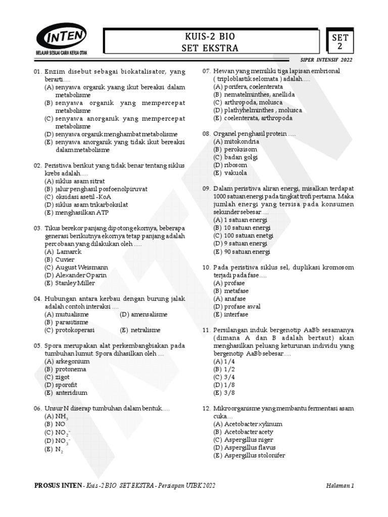 Kuis-2 Bio Set Ekstra Super Intensif 2022 | PDF