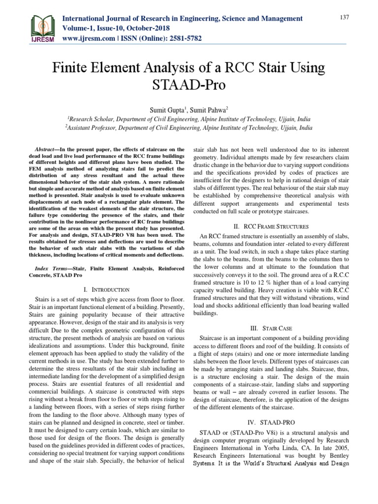 Finite Element Analysis of A RCC Stair Using STAAD-Pro | PDF | Stairs ...