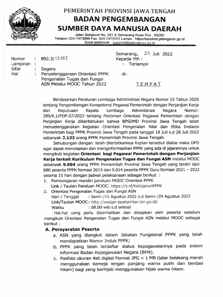 Penyelenggaraan Orientasi Pppk Pengenalan Tugas Dan Fungsi Asn Melalui