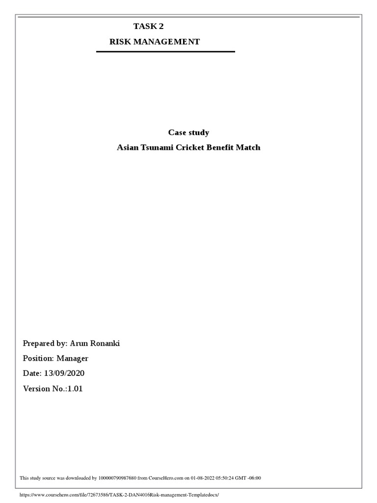 TASK 2 DAN4016Risk Management Template | PDF | Risk | Risk Management
