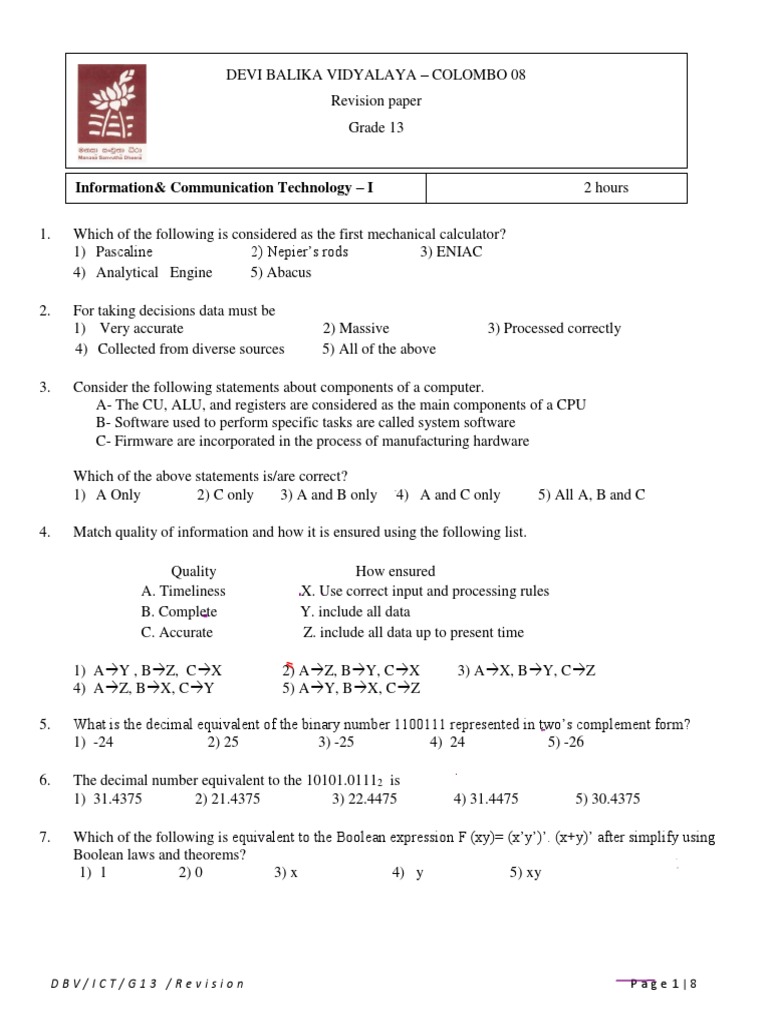 Devi Balika Revision Paper | PDF | Osi Model | Computer Network