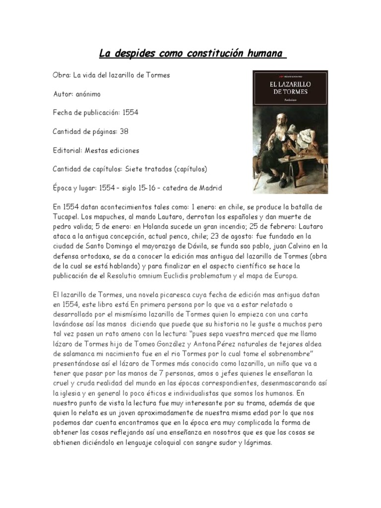 Ficha de Lectura Lazarillo de Tormes | PDF