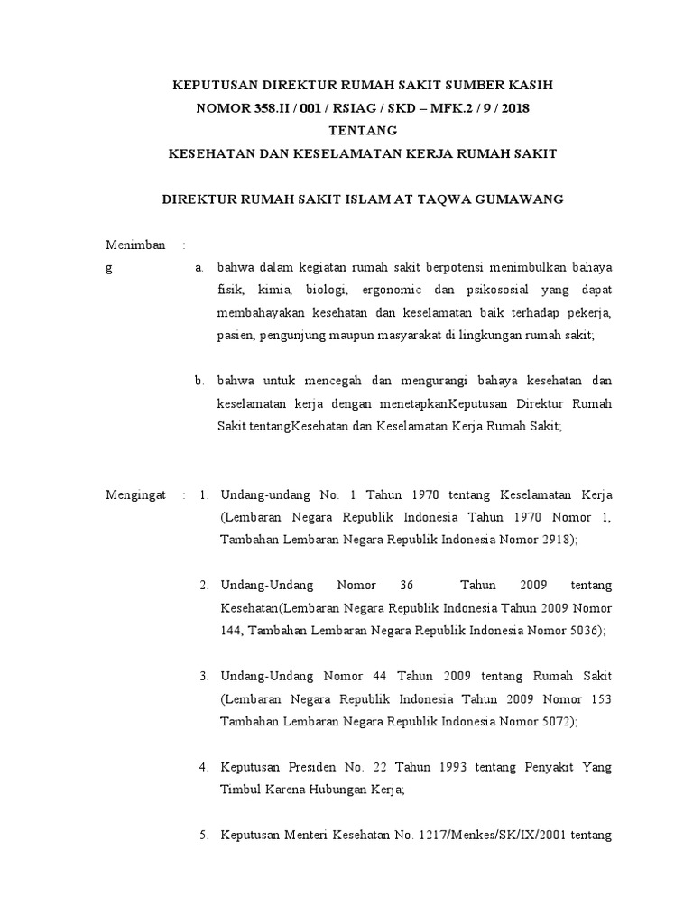 SK pELAYANAN k3 Rs | PDF