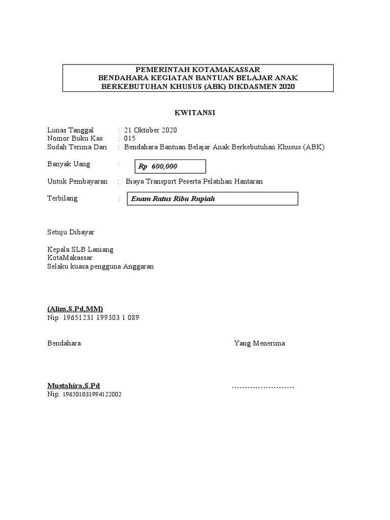 Contoh Kwitansi, Nota Pesanan, Faktur | PDF