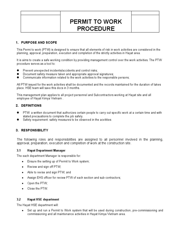 Permit To Work Proceduce | PDF | Risk Assessment | Risk