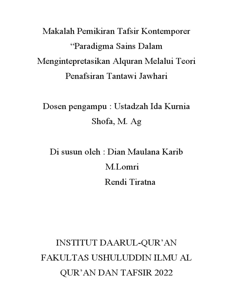Makalah Pemikiran Tafsir Kontemporer D | PDF