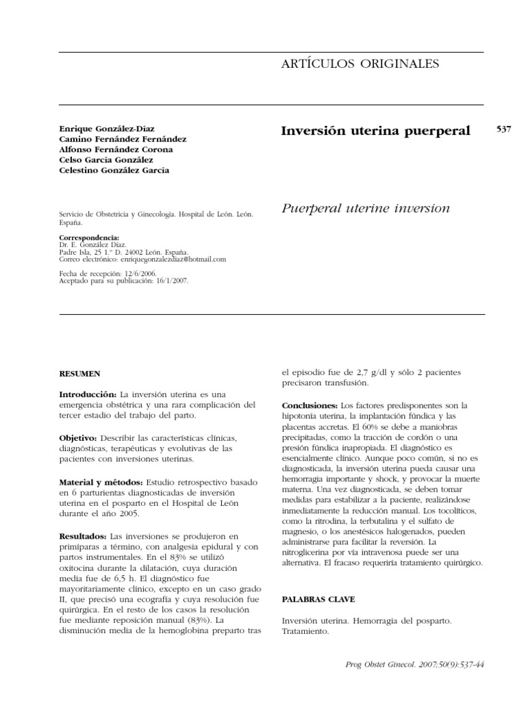 Artículos Originales: Inversión Uterina Puerperal | PDF | Parto ...