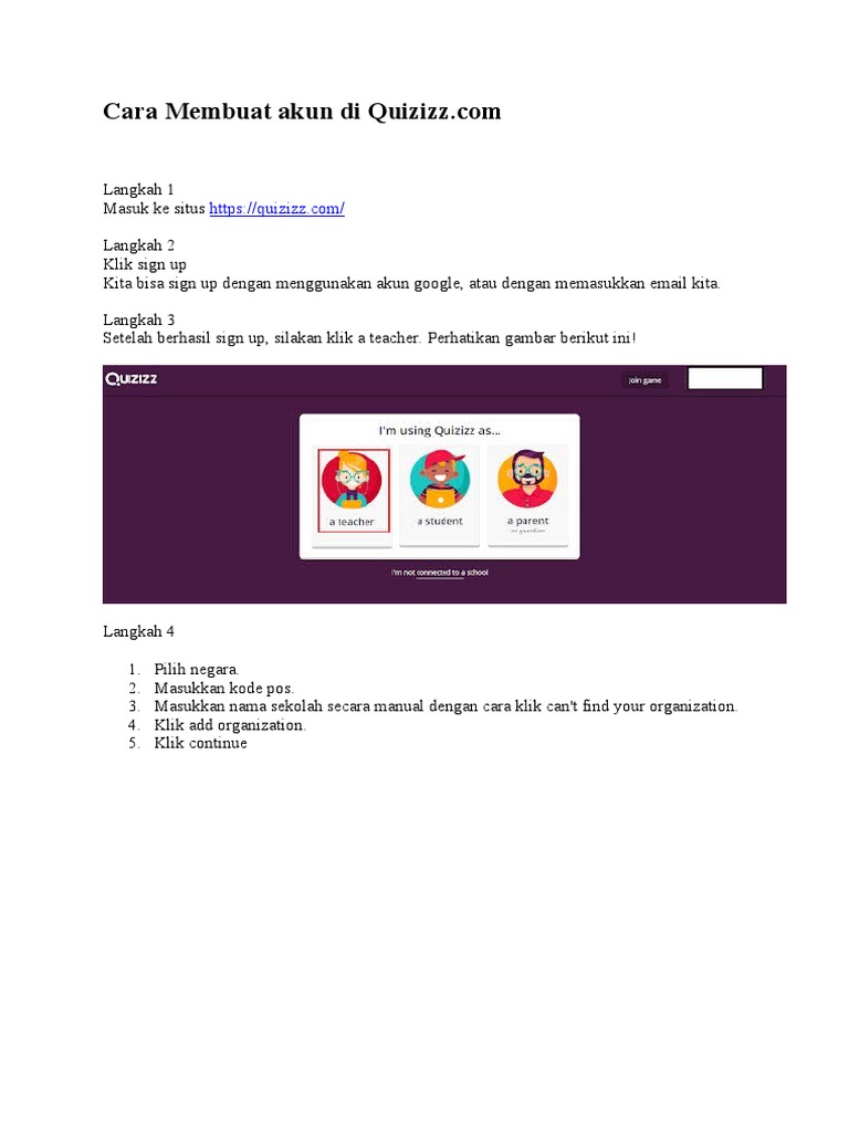 Cara Membuat Akun Di Quizizz | PDF