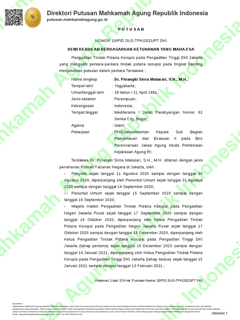 Putusan 10 Pid - TPK 2021 PT Dki 20220111 | PDF