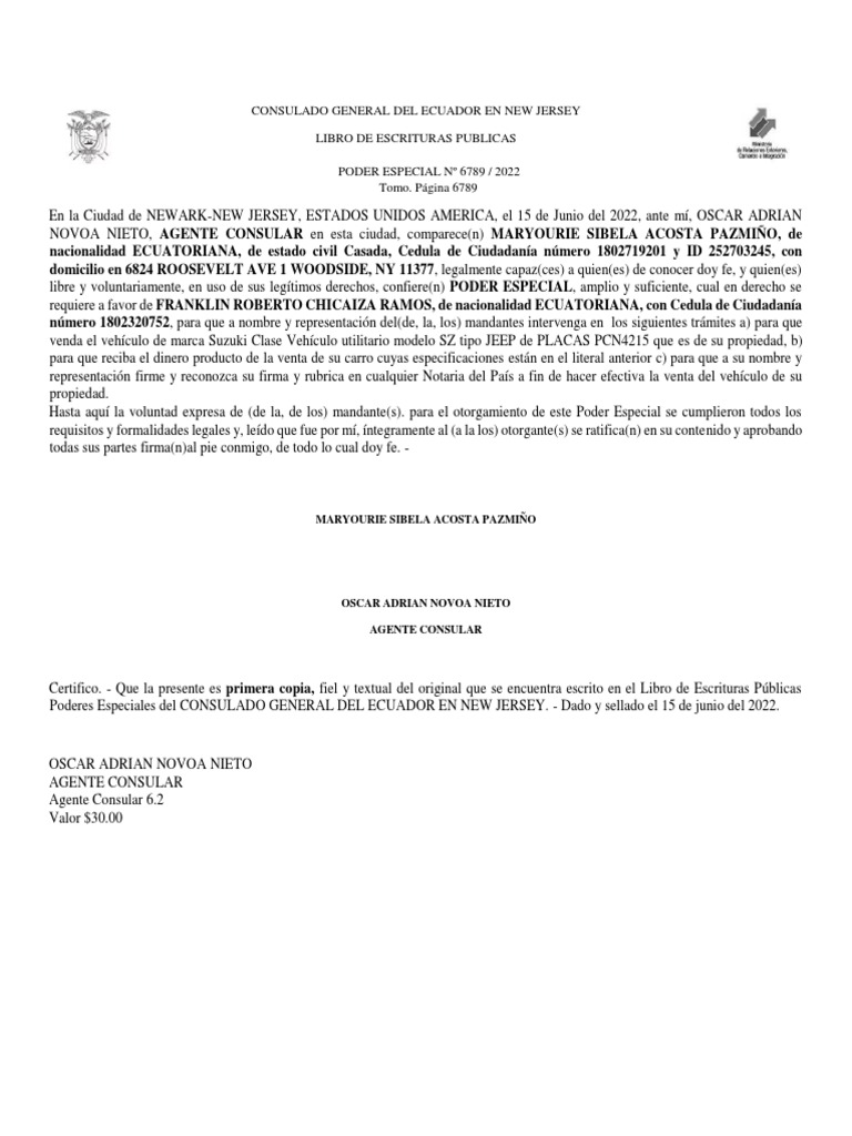 Poder Especial en Consulado de Ecuador | PDF | Derecho | Arte