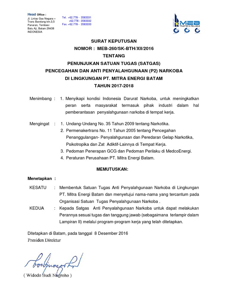 2.SK Direksi Meb-Satgas P2 Napza | PDF
