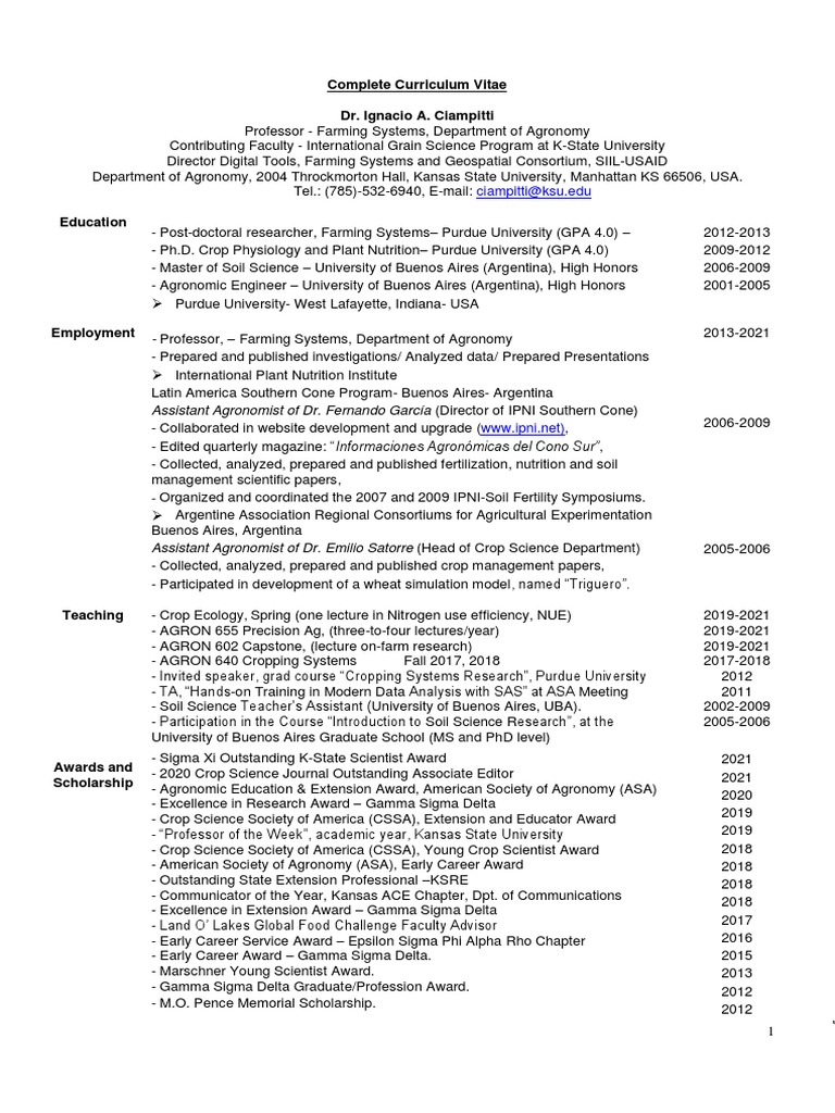 CV Ciampitti | PDF | Agronomy | Maize