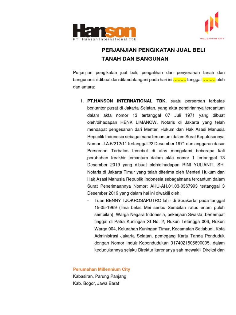 (Millennium City) Template PPJB | PDF | Hukum