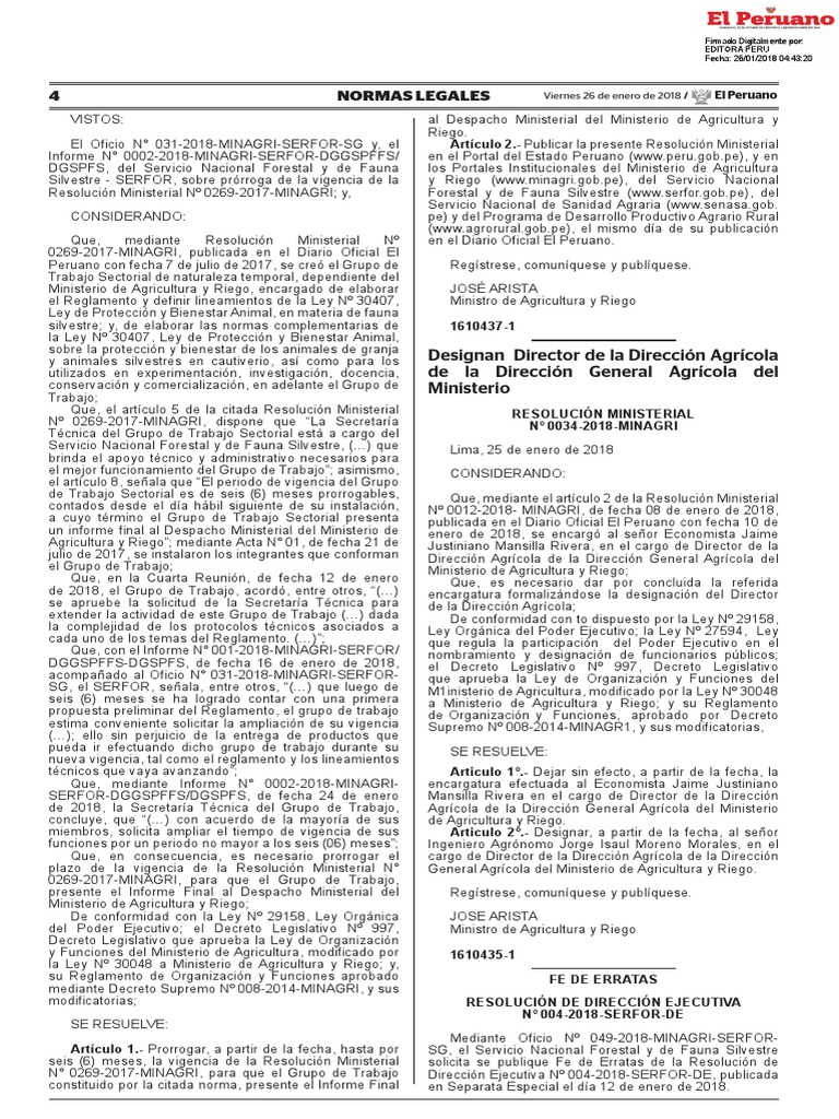 Rde #004-2018-Minagri-Serfor-De-Fe Erratas | PDF | Perú | Ministerio ...
