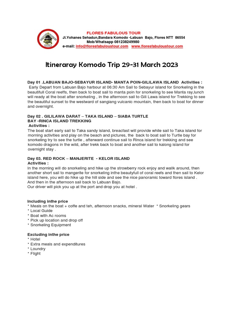 Komodo Island Adventure Itinerary | PDF