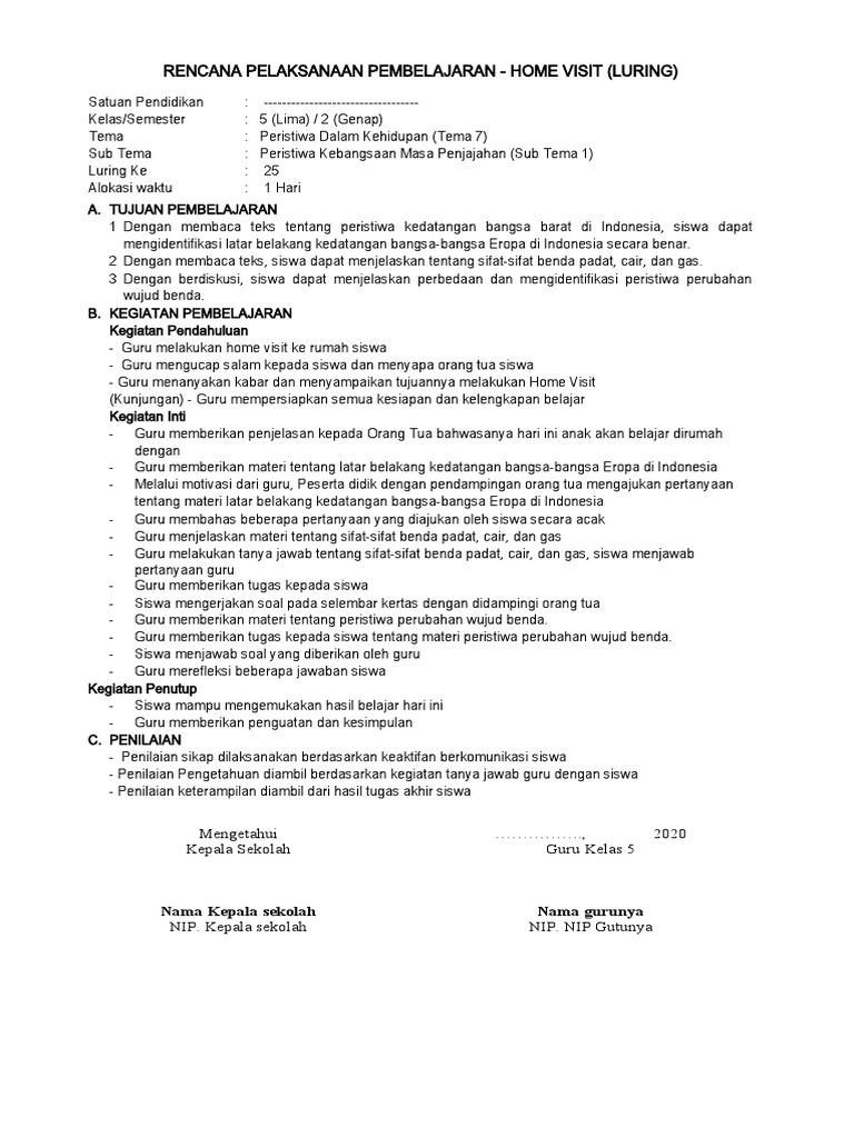 RPP Luring Kelas 5 Tema 7 | PDF