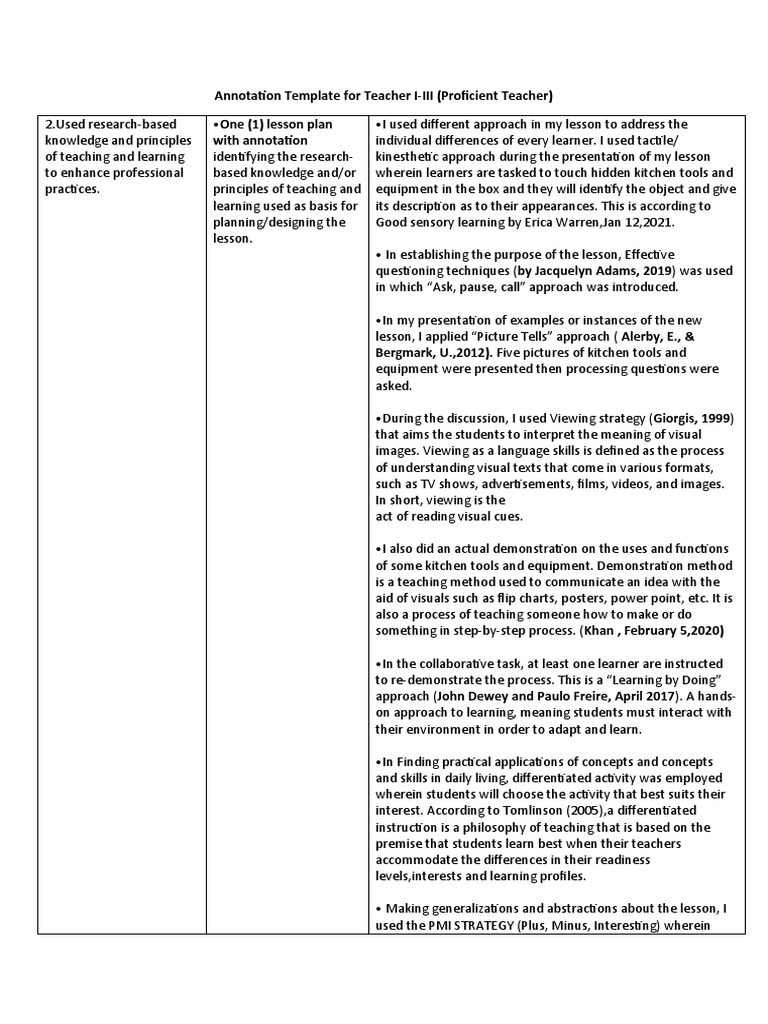 Annotation Template For Teacher I-III (Proficient Teacher) With ...