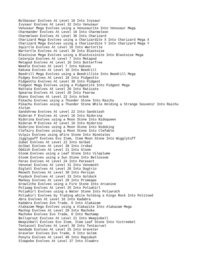 Pokémon ROWE Evolution Data | PDF | Pokémon | Nintendo Franchises