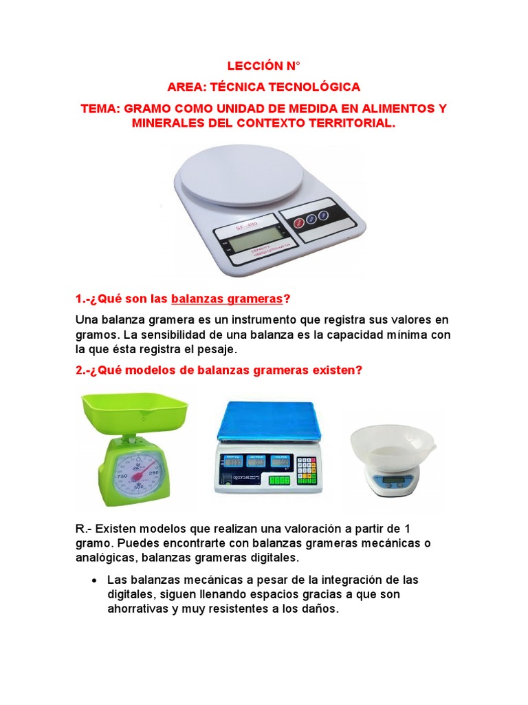 El gramo como unidad de medida en alimentos y minerales: tipos de ...
