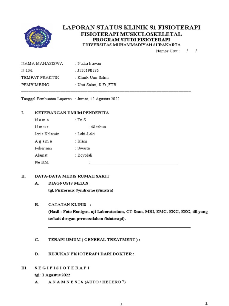 Laporan Status Klinik S1 Fisioterapi | PDF