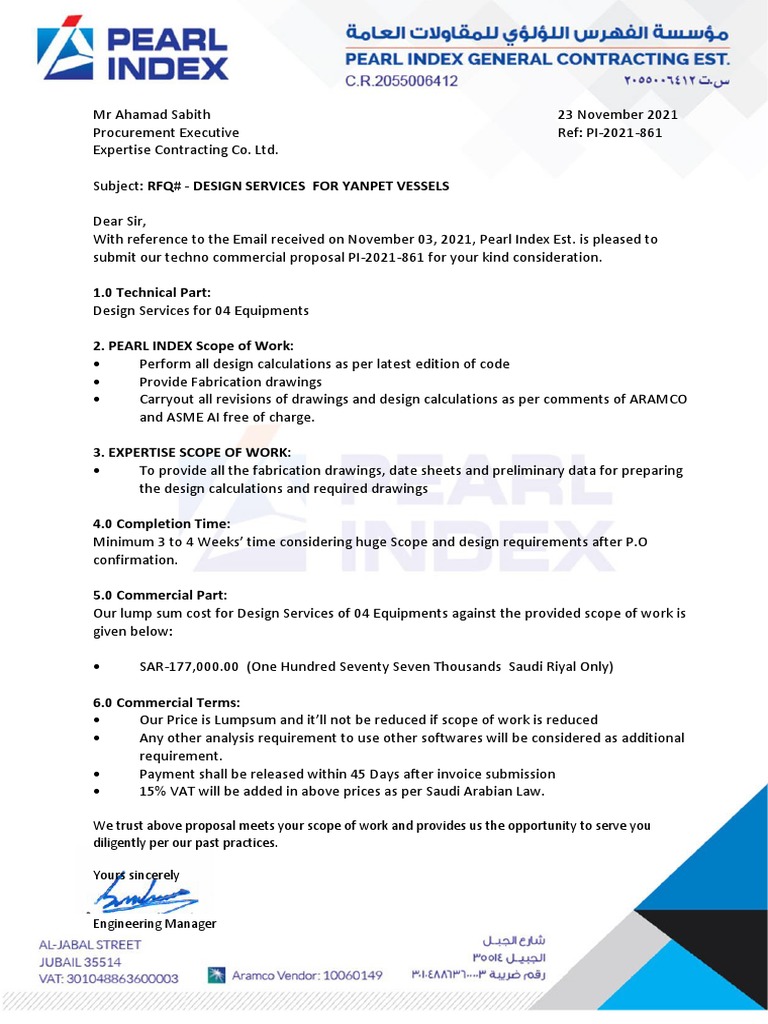 RFQ - Design Services Yanpet Sabic - Pi-2021-861 | PDF