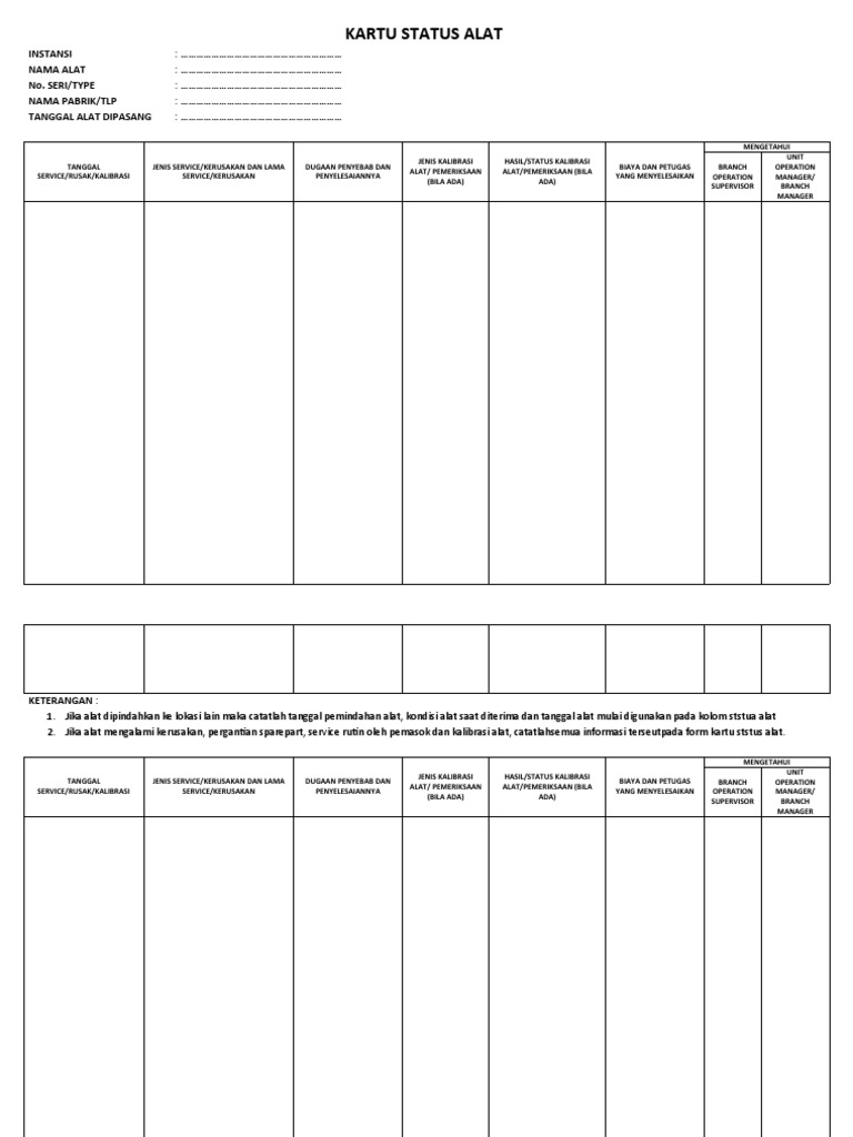Kartu Status Alat | PDF