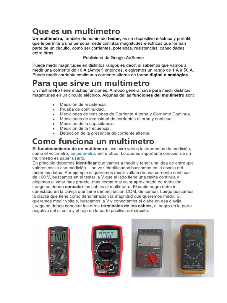 Guía completa sobre multímetros eléctricos | PDF | Métodos y materiales de enseñanza | Ciencia y ...