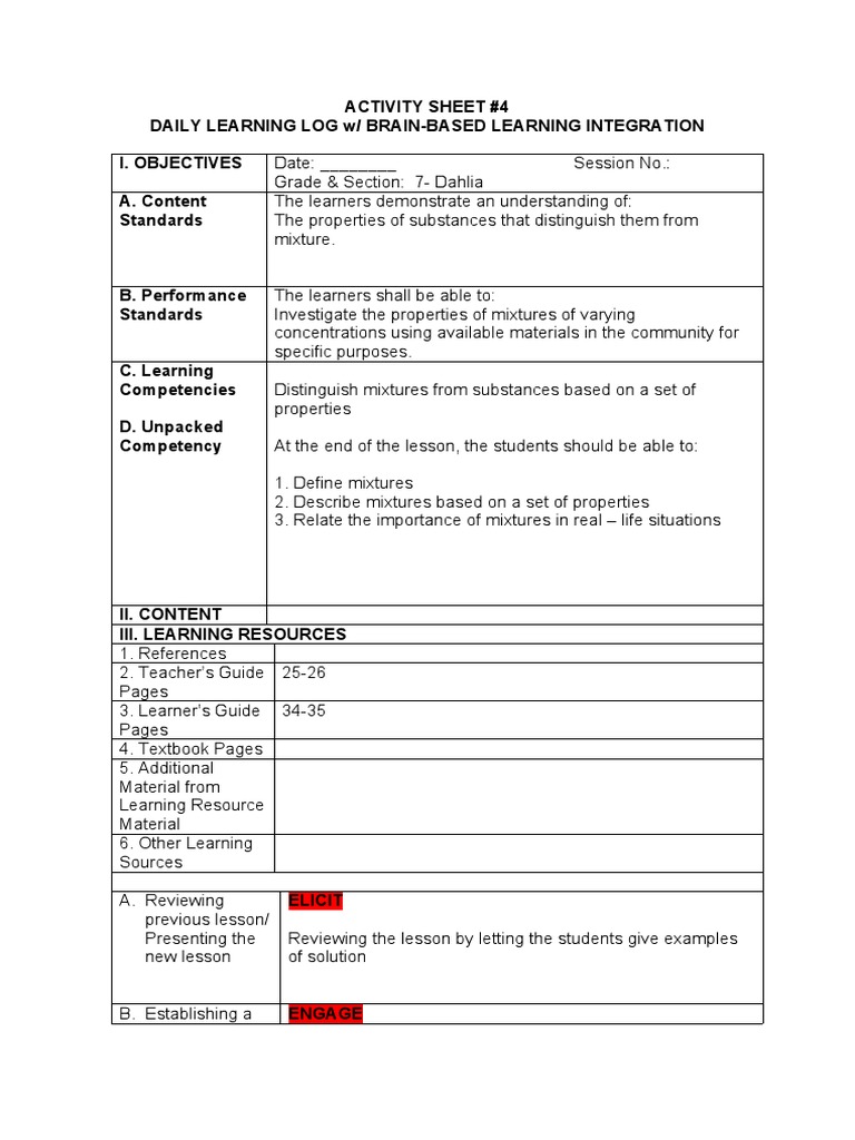 Brain-Based Learning in Mixtures Lesson | PDF | Learning | Mixture