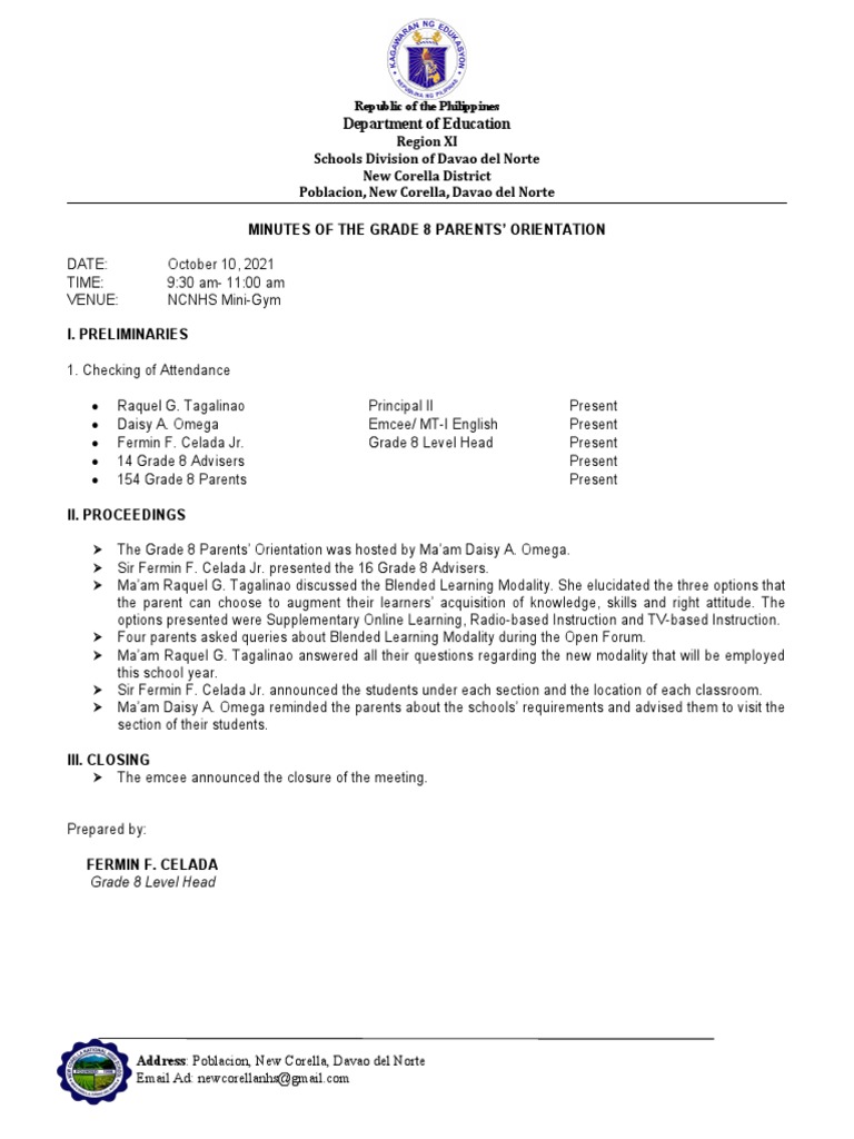 Minutes-of-the-Meeting-Parents-Orientation-2021-2022 - For Merge | PDF