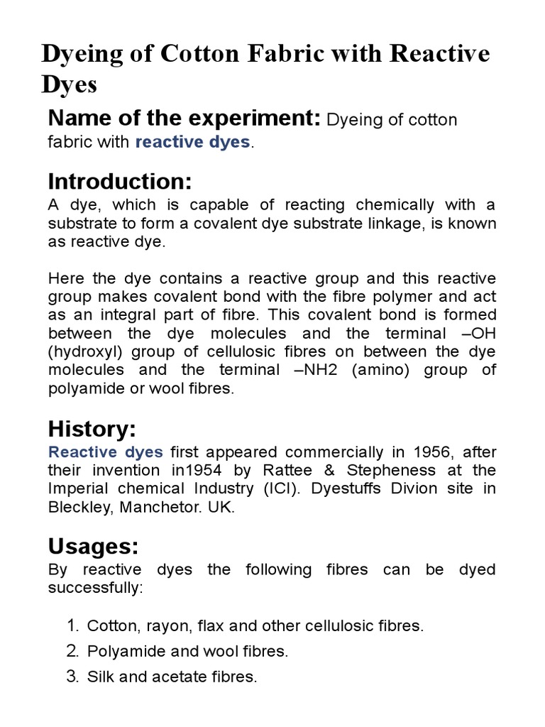 Dyeing of Cotton Fabric With Reactive Dyes - Textile Learner | PDF ...
