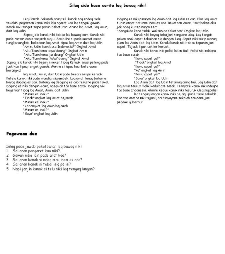 Bahasa Sasak Pegawean 2 | PDF