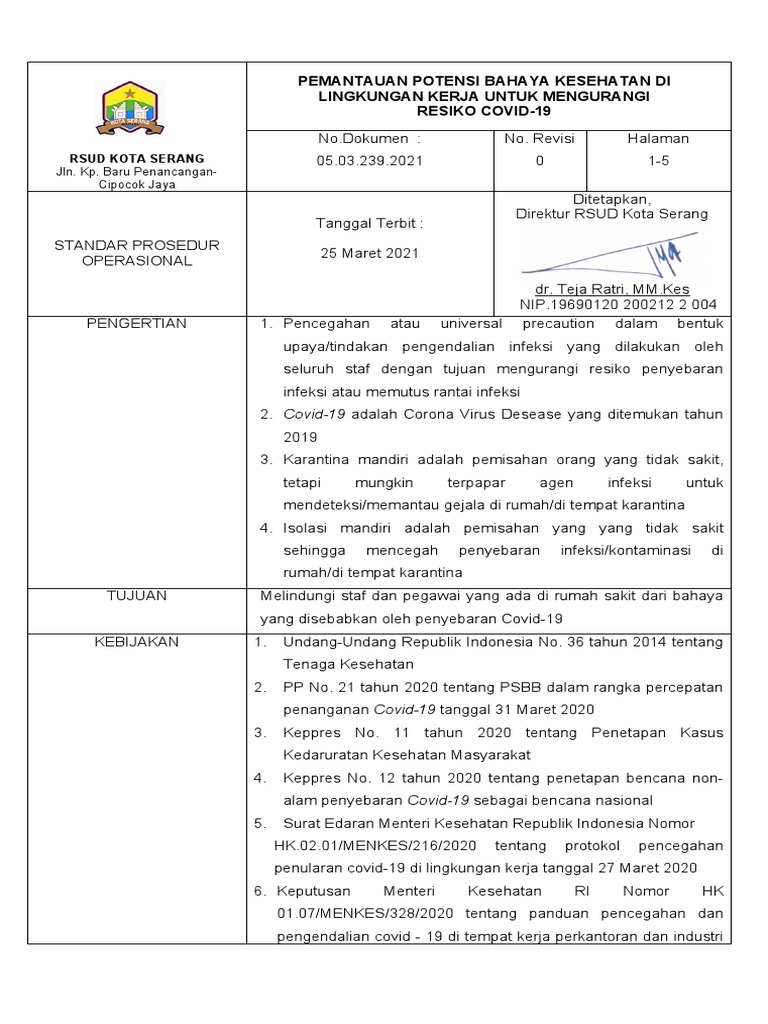 Sop Pemantauan Risiko Kesehatan Di Lingungan Kerja | PDF