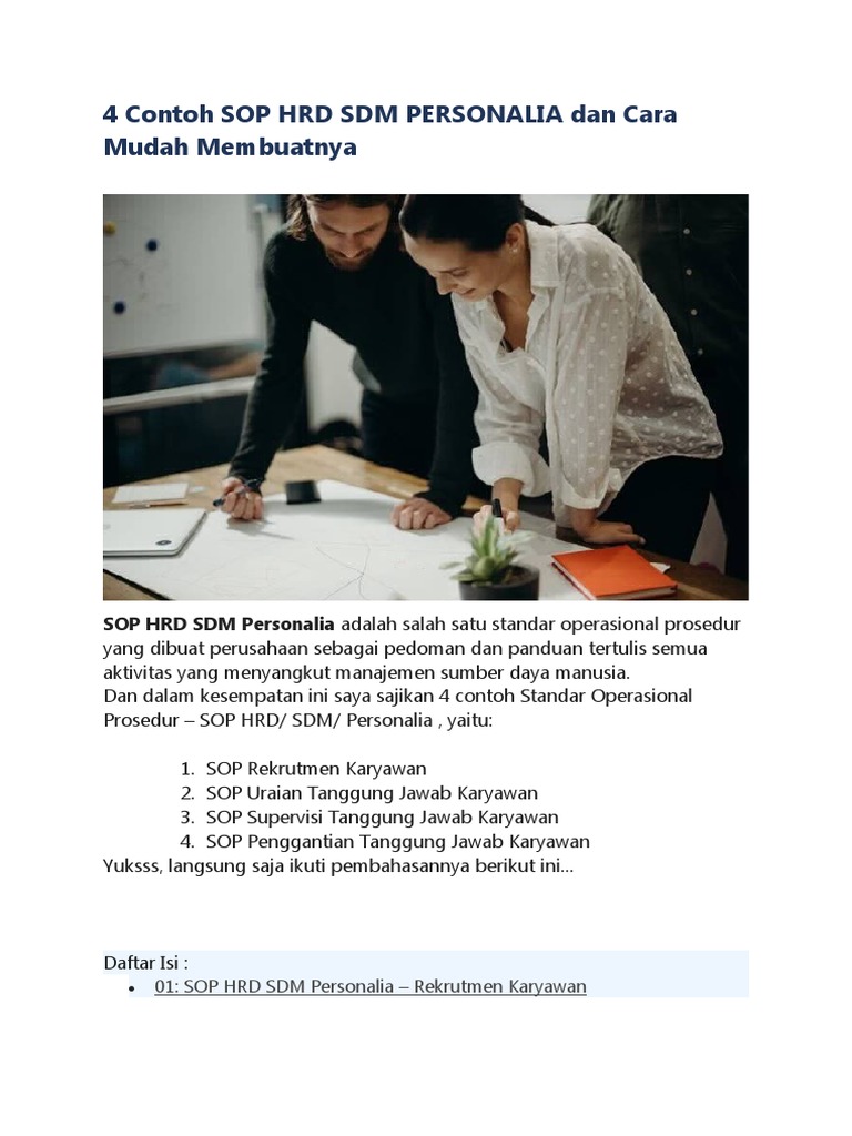 4 Contoh SOP HRD SDM PERSONALIA Dan Cara Mudah Membuatnya | PDF