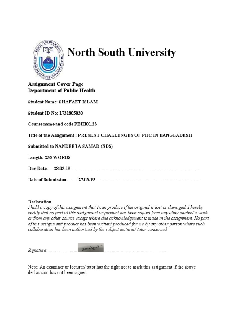 North South University: Assignment Cover Page Department of Public ...