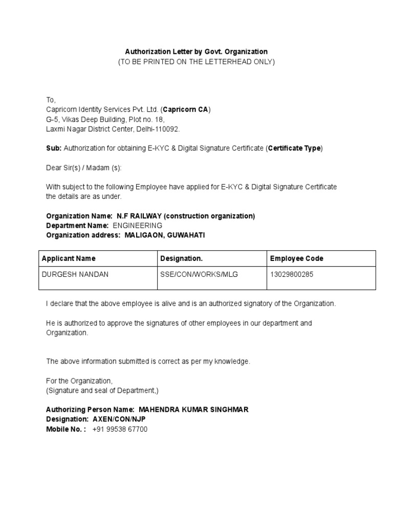 Govt Authorization Letter Format - Docx Google Docs | PDF | Career & Growth