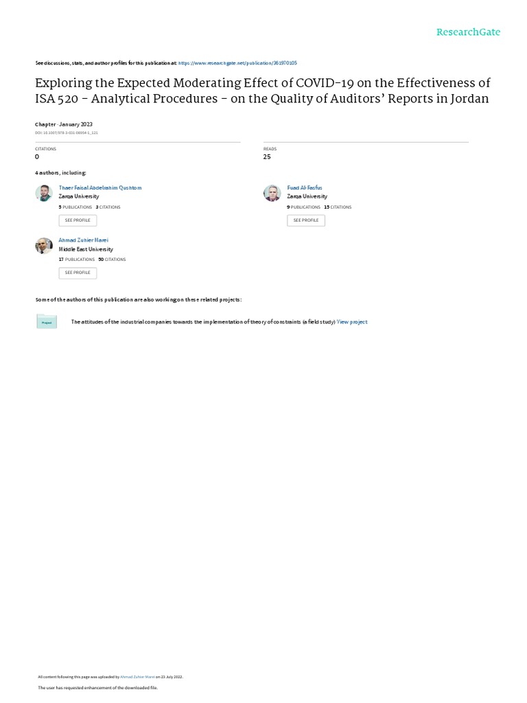 Exploring The Expected Moderating Effect of COVID-19 On The Effectiveness of ISA 520 | PDF ...