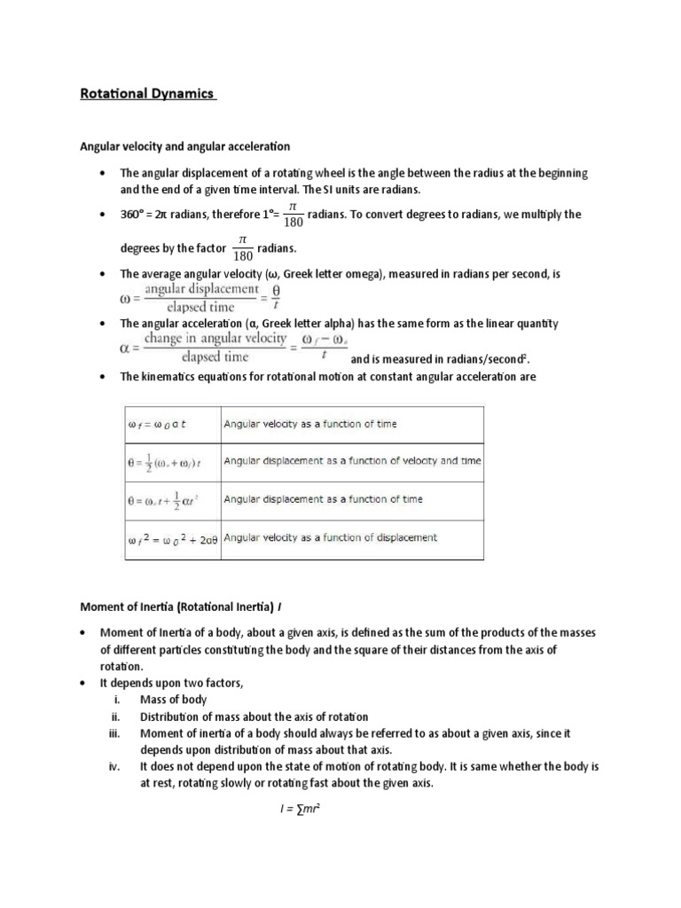 Rotational Dynamics Angular Velocity And Angular Acceleration Pdf Rotation Around A Fixed