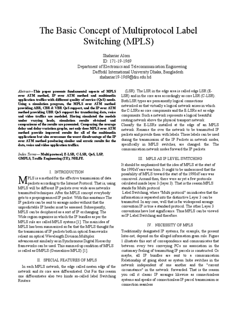 Basic Concept Of Multiprotocol Label Switching Mpls Pdf Networking Multiprotocol Label
