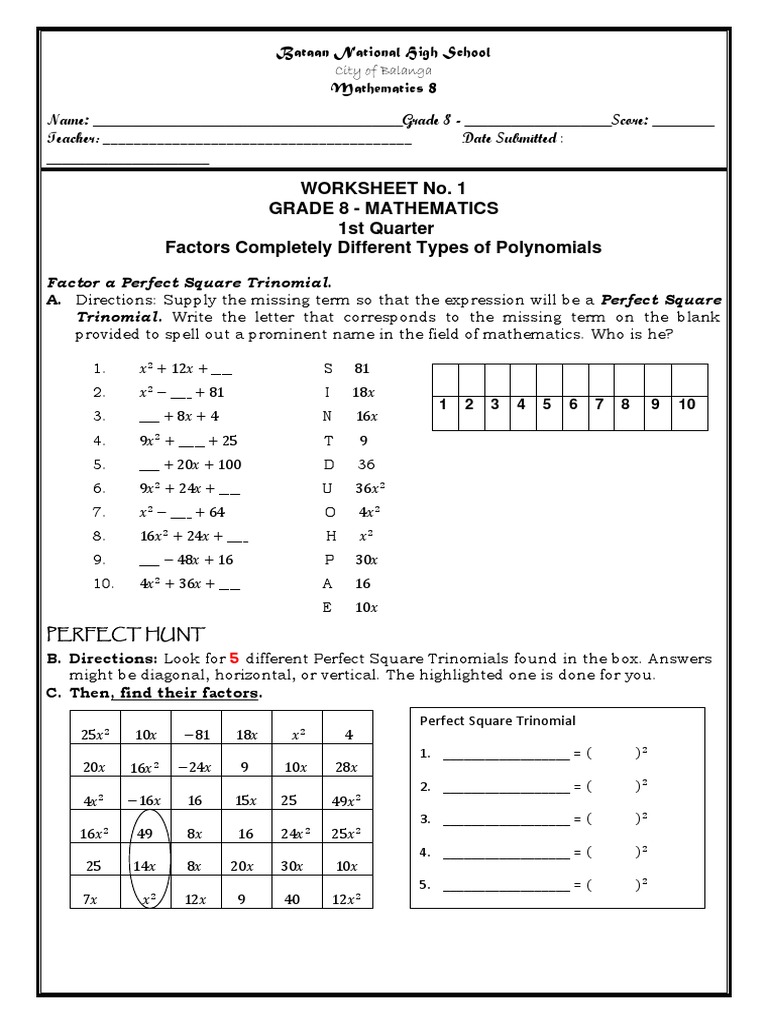 Grade 8 Polynomial Factoring Worksheet | PDF | Factorization ...