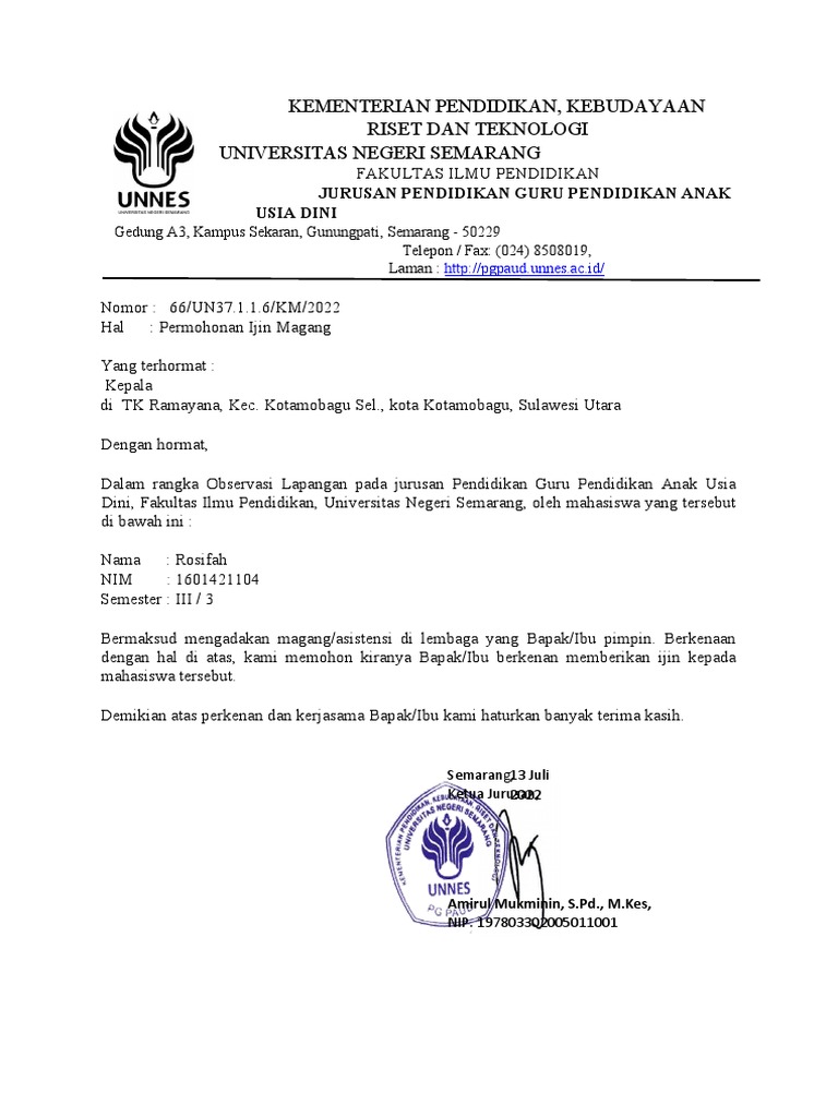 Surat Ijin Magang Individu | PDF