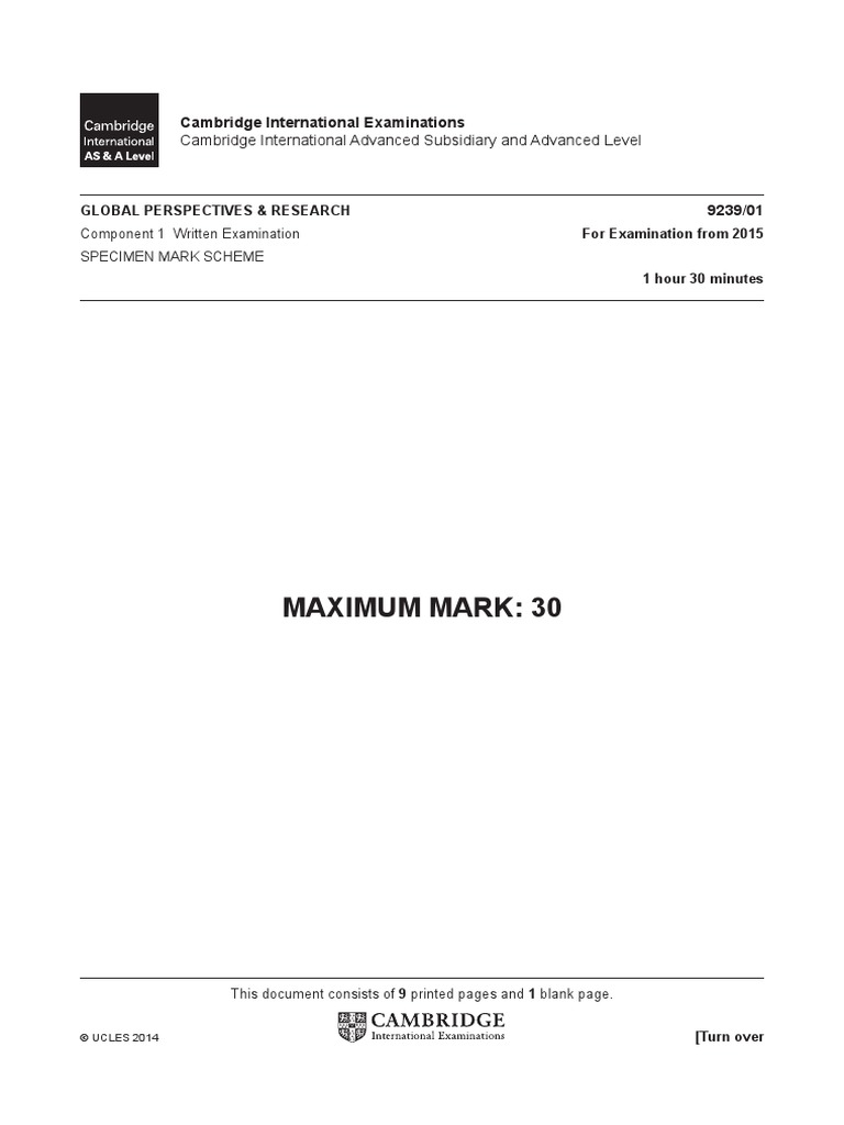 9239 - Sample Mark Scheme 01 | PDF | Argument | Reason