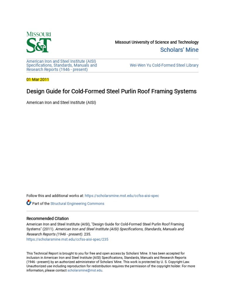 AISI Design Guide D111-09 Design Guide For Cold-Formed Steel Purlin ...