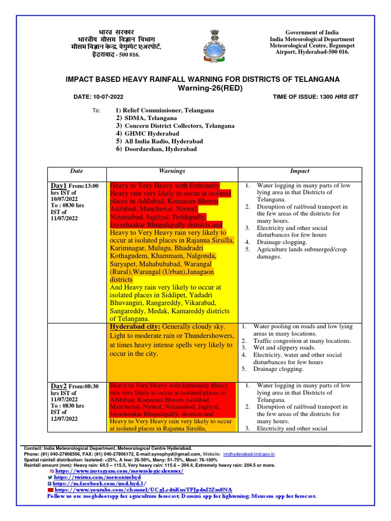 IBF-warning no.26-10072022-1300ist | PDF | Rain | Meteorology