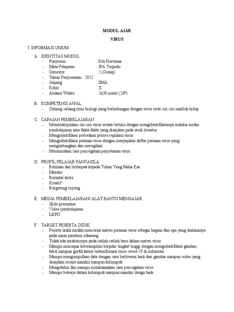 Modul Ajar Virus | PDF