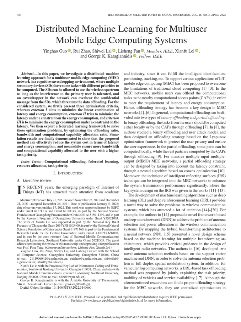 Distributed Machine Learning For Multiuser Mobile Edge Computing Systems | PDF | Computer ...