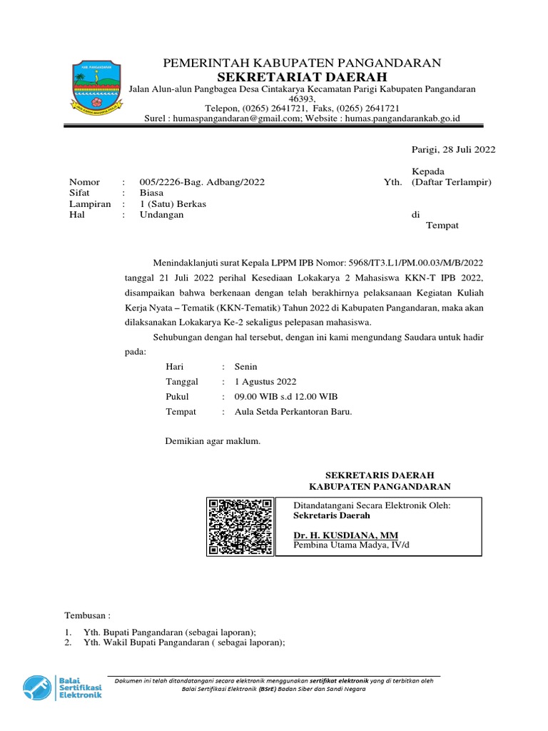 Surat Undangan Lokakarya IPB 1 Agustus 20221 | PDF