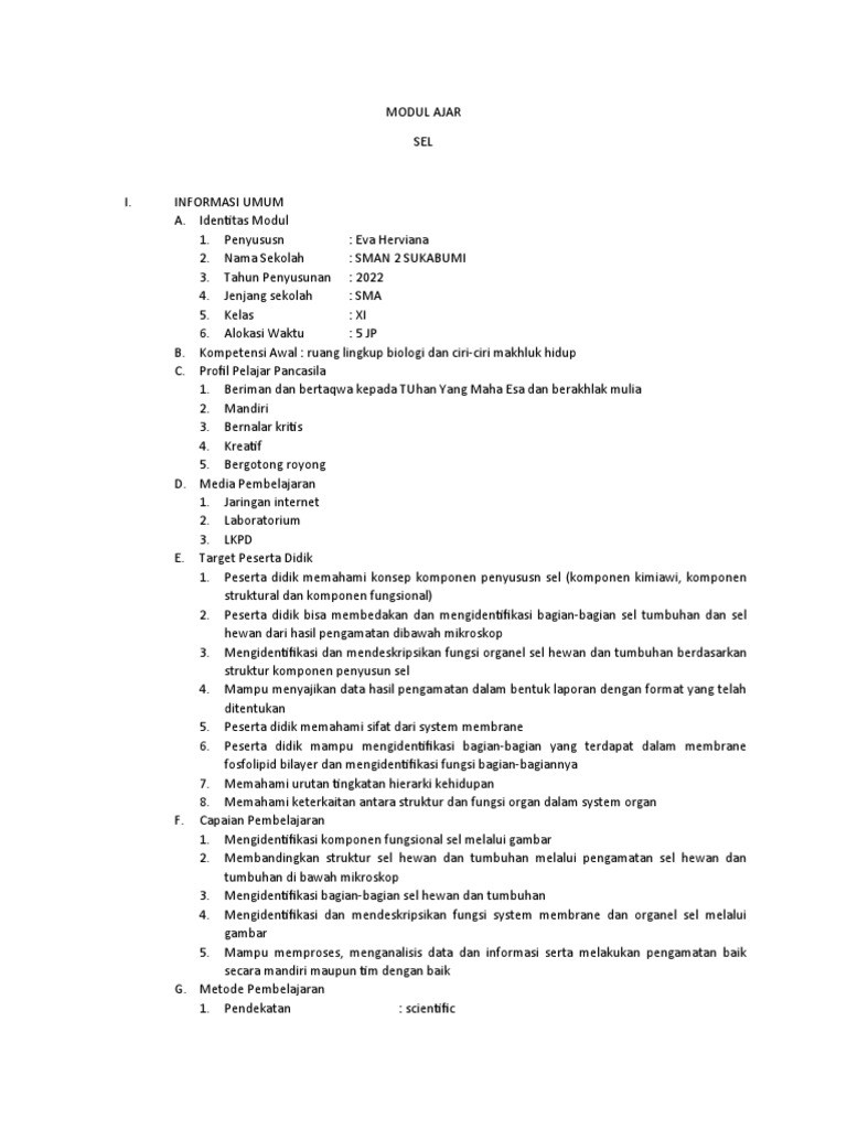 Modul Ajar Sel | PDF