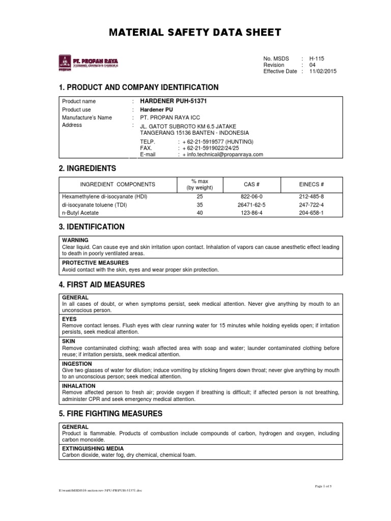 MSDS Hardener Puh-51371 | PDF | Combustion | Firefighting
